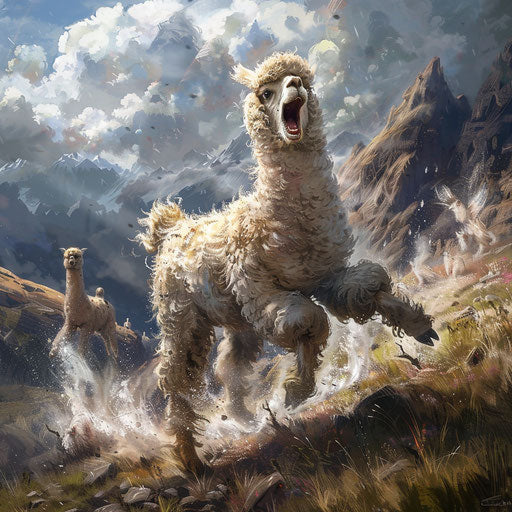 Dramatic scene of an alpaca bravely protecting its herd – IMAGELLA