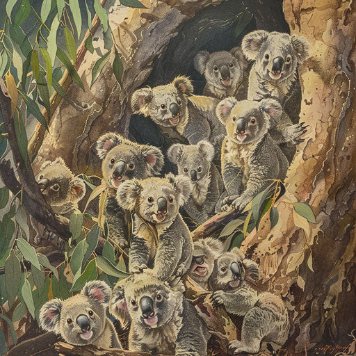 Koalas emerging, vibrant scene of communal living – IMAGELLA