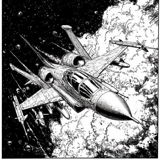 Fighter jet in a dark intense and moody aerial battle – IMAGELLA