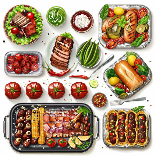 Realistic potluck clipart photo on a flat white background, detailed ...