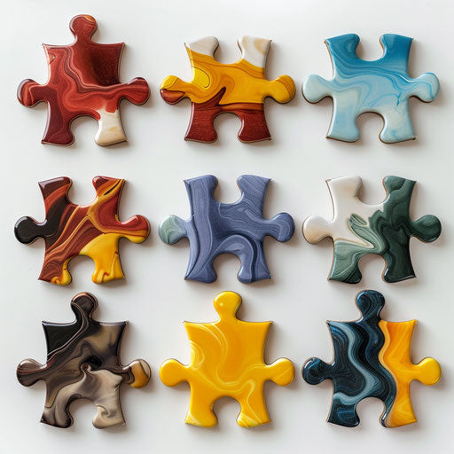 Realistic puzzle piece clipart on white background, rich color palette ...