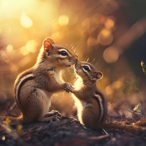 Chipmunk with young under soft light, heartwarming moment – IMAGELLA