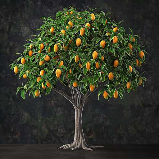 Mango tree in realistic style on dark background, dramatic contrast ...