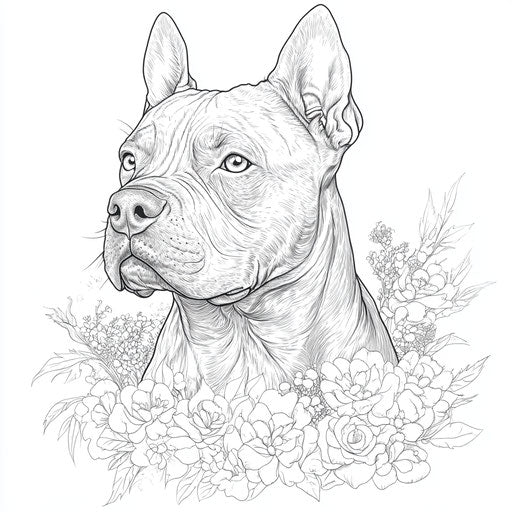 Elegant pitbull with floral patterns in the style of Teagan White ...