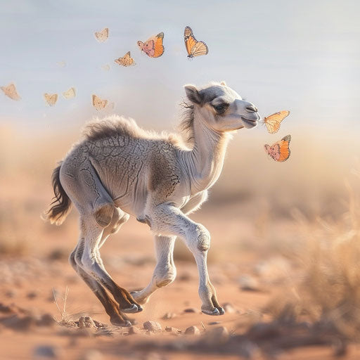 Playful camel calf chasing desert butterflies – IMAGELLA