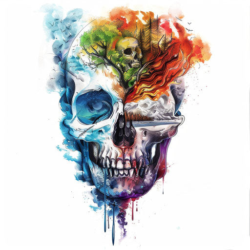 Elemental skull with representations of fire, water, earth, air – IMAGELLA