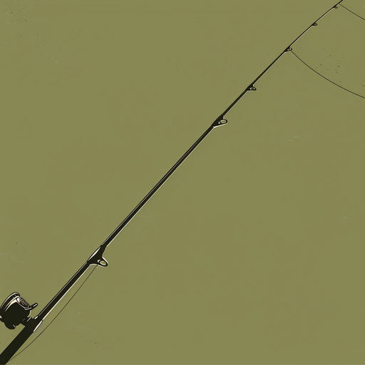 Realistic fishing rod illustration on muted olive background – IMAGELLA
