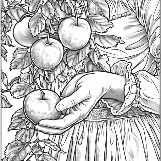 Forbidden apple in Eve's hand. Coloring book page – IMAGELLA