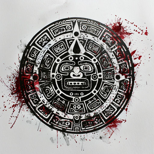 Intricate Mayan glyph tattoo in black and red ink – IMAGELLA