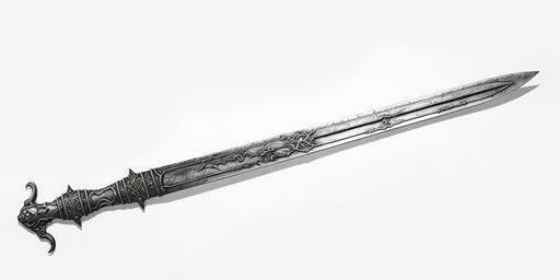 Black and white illustration of a sword, detailed cross-hatching style ...