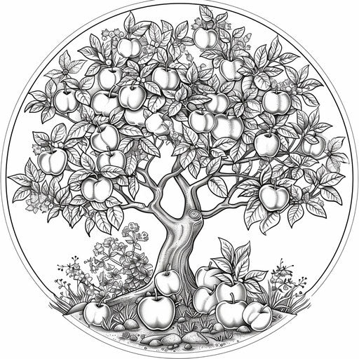Apple tree with fairy tale elements, Jan Brett style – IMAGELLA