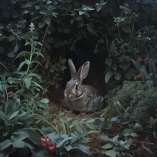 Wild rabbit emerging from burrow in untamed garden – IMAGELLA