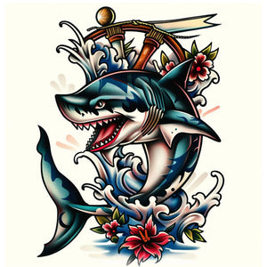 Dynamic traditional style sailor shark tattoo – IMAGELLA