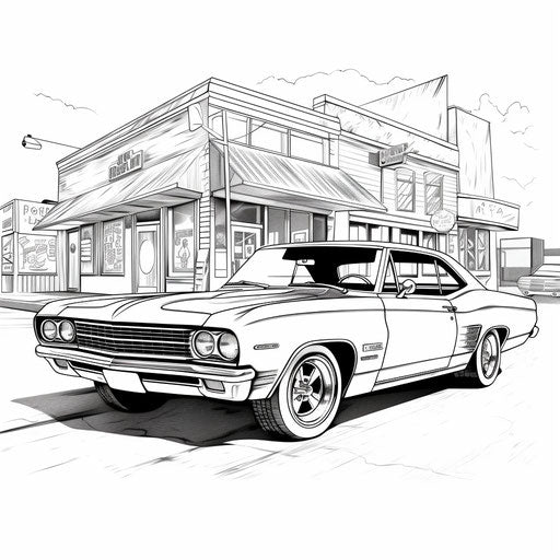 New vintage muscle car coloring page, captivating style – IMAGELLA