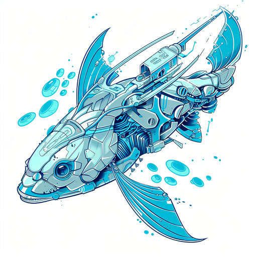 Cybernetic fish swimming in futuristic digital water – IMAGELLA