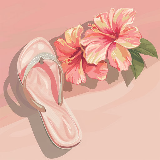Realistic sandals on flat dusky rose background – IMAGELLA