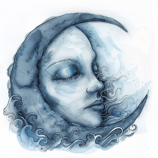 Half moon cradling a sleeping face, tattoo sketch – IMAGELLA
