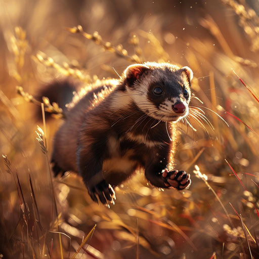 Playful ferret leaping in tall grass – IMAGELLA