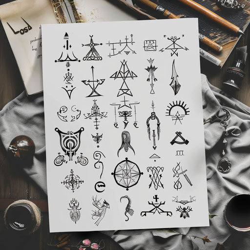Ancient runes and symbols, a linework collection, artistically ...