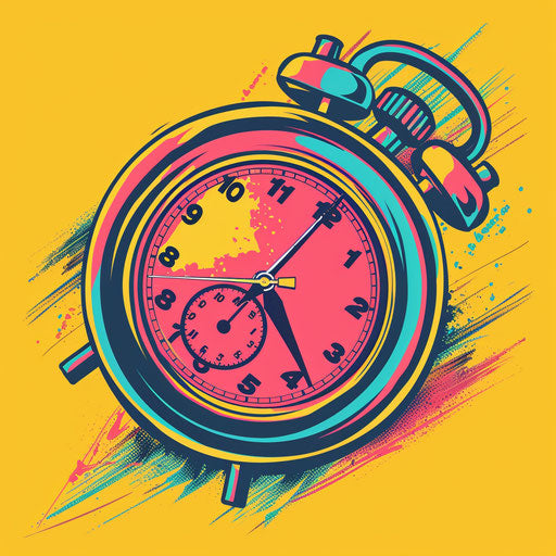 A pop art tattoo sketch of a stopwatch in bright neon colors – IMAGELLA