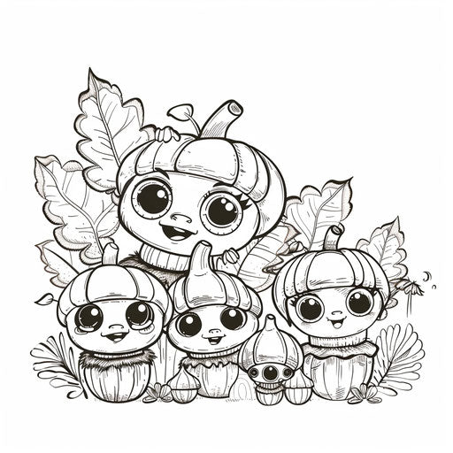 A cute acorn family with various expressions and sizes – IMAGELLA