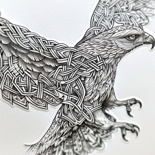 Intricate hawk tattoo design with Celtic knotwork patterns – IMAGELLA