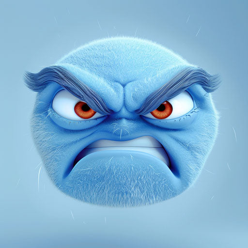 Angry expression, meme art style, subtle detail, light blue and amber ...