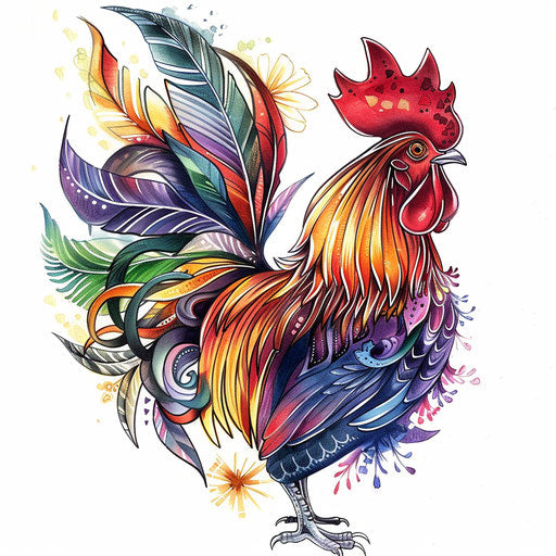 Colorful rooster tattoo design on pure white background – IMAGELLA