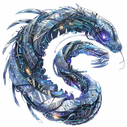 Mechanical serpent tattoo design with circuit board scales – IMAGELLA