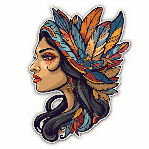 Mujer india con plumas en estilo neotradicional – IMAGELLA