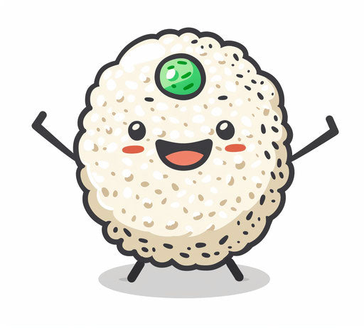 Round character smiling dancing with green rice grains – IMAGELLA
