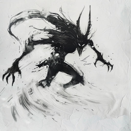 Energetic flat tattoo sketch of a Wendigo running through a blizzard ...