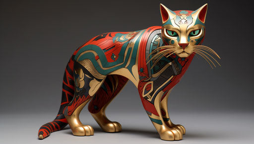 Canidae Felidae, in the style of dark beige and gold, bold patterns ...