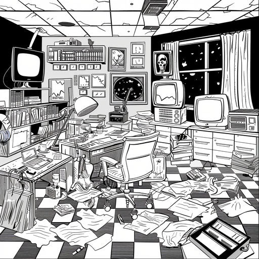 Satirical horror newsroom scene with comedic elements – IMAGELLA