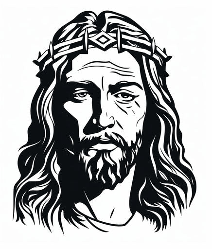 Jesus face outline in black and white, vector illustration – IMAGELLA