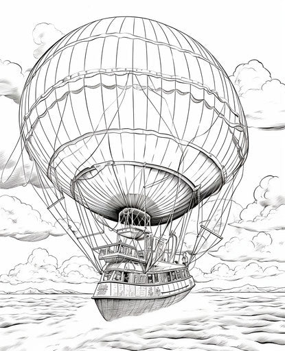 Airship coloring pages for kids, dynamic brushstrokes style – IMAGELLA
