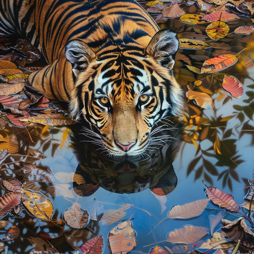 Reflection of a Sunda tiger in a crystal-clear jungle pool – IMAGELLA