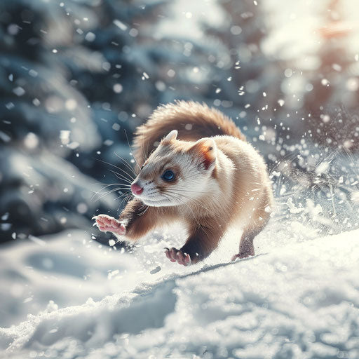Ferret running in a snow-covered landscape in the style of Elke ...