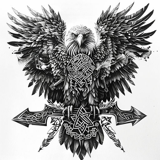 Nordic eagle tattoo design with runes and Viking art motifs – IMAGELLA