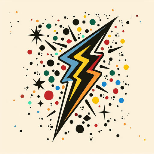 A festive tattoo sketch of a thunderbolt with colorful confetti – IMAGELLA