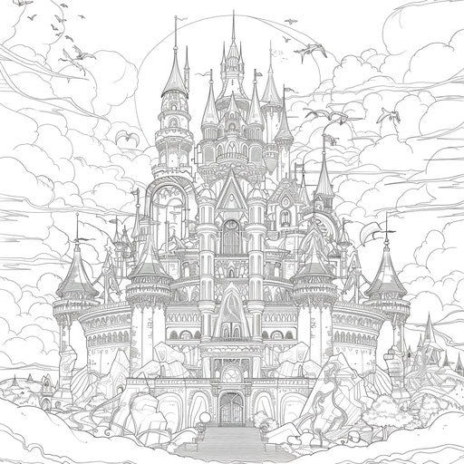 Fantasy castle with ethereal glow and mythical creatures – IMAGELLA