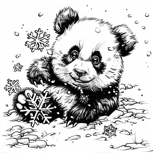 Adorable panda playing with snowflakes – IMAGELLA