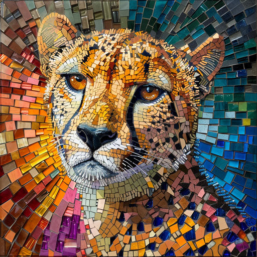 Cheetah mosaic in thousand colorful tiles under sunlight – IMAGELLA