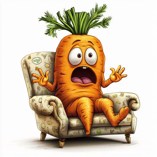 Humorous caricature of a carrot with human characteristics – IMAGELLA