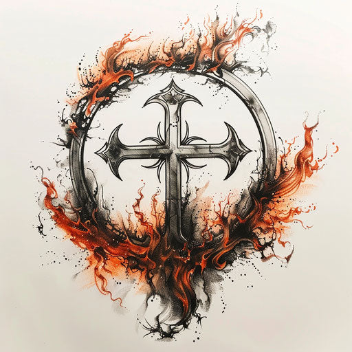 Strength cross tattoo surrounded by ring of fire – IMAGELLA
