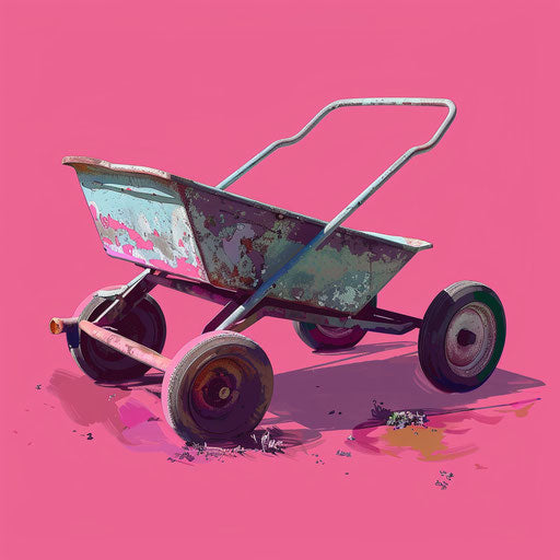 Wheelbarrow on flat, bright magenta background – IMAGELLA