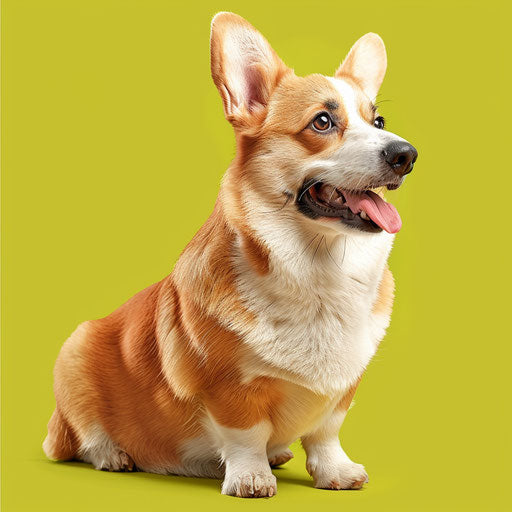 Realistic corgi illustration on chartreuse background with surreal ...
