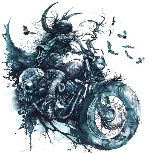 Fantasy motorcycle tattoo design with mythical creatures and a mystic ...