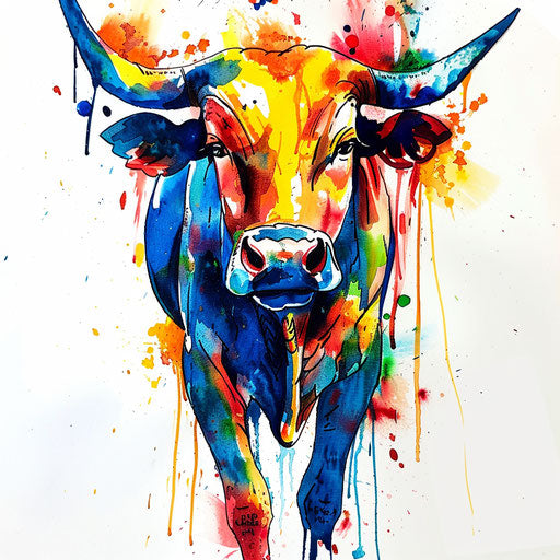 Abstract bull with watercolor splashes on white canvas – IMAGELLA