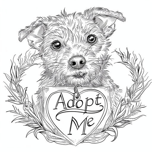 Puppy holding an 'Adopt Me' heart-shaped sign – IMAGELLA